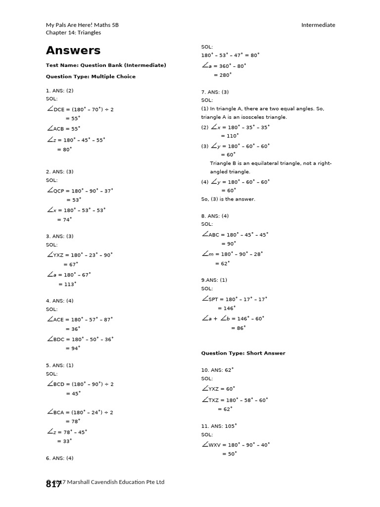 43 MPAH 5B 14 Question Bank (Intermediate) Ans | PDF | Triangle | Convex Geometry