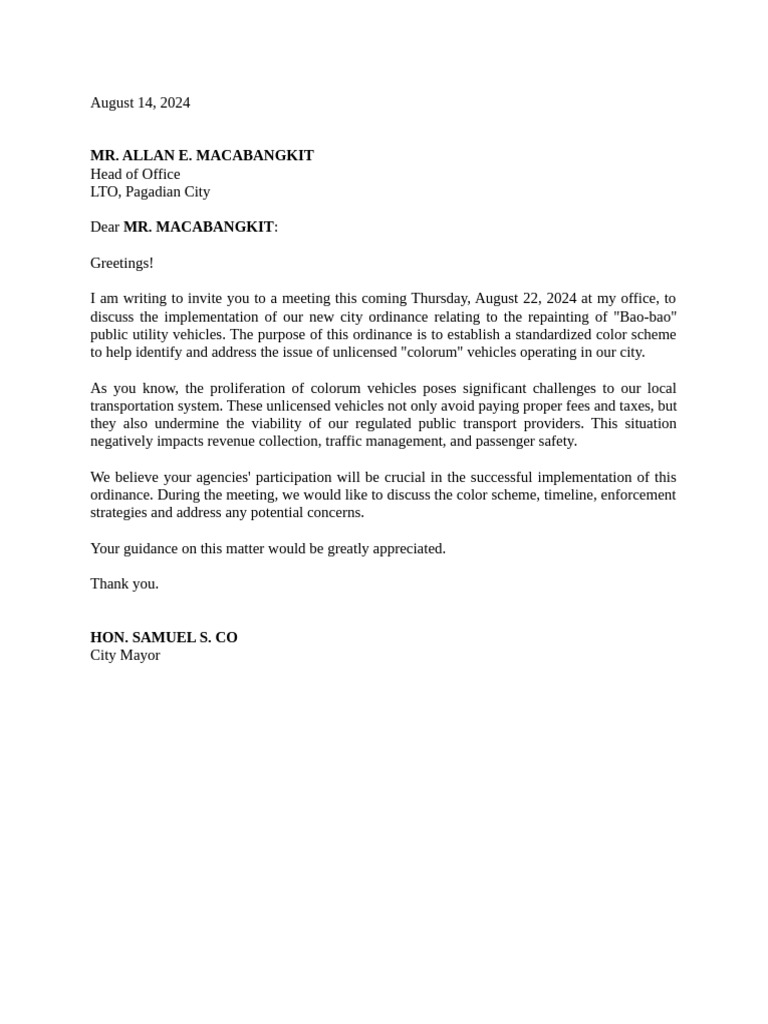 Letter to LTO | PDF