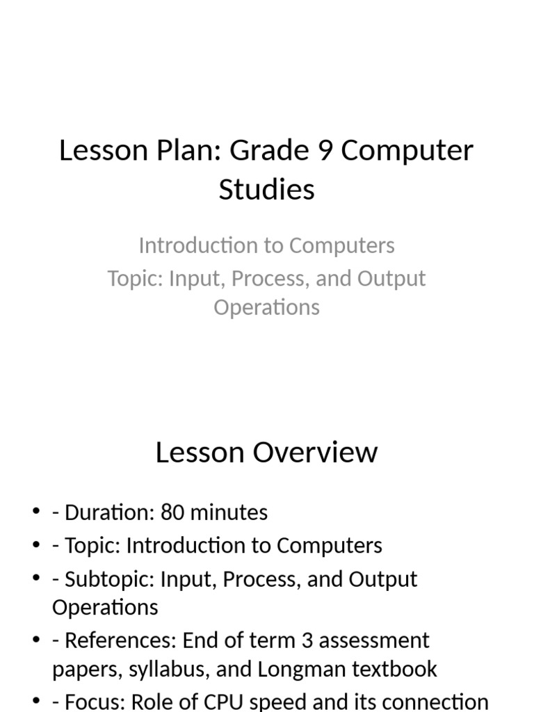Lesson Plan Grade 9 Computer Studies | PDF