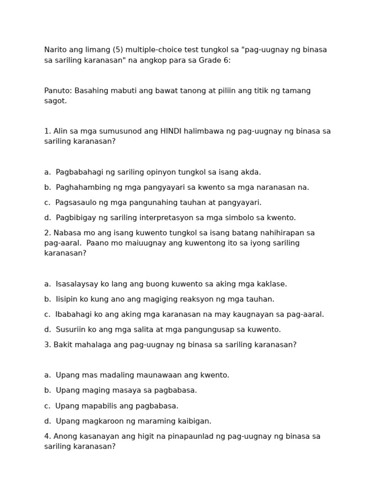 Filipino wk7 Quiz | PDF