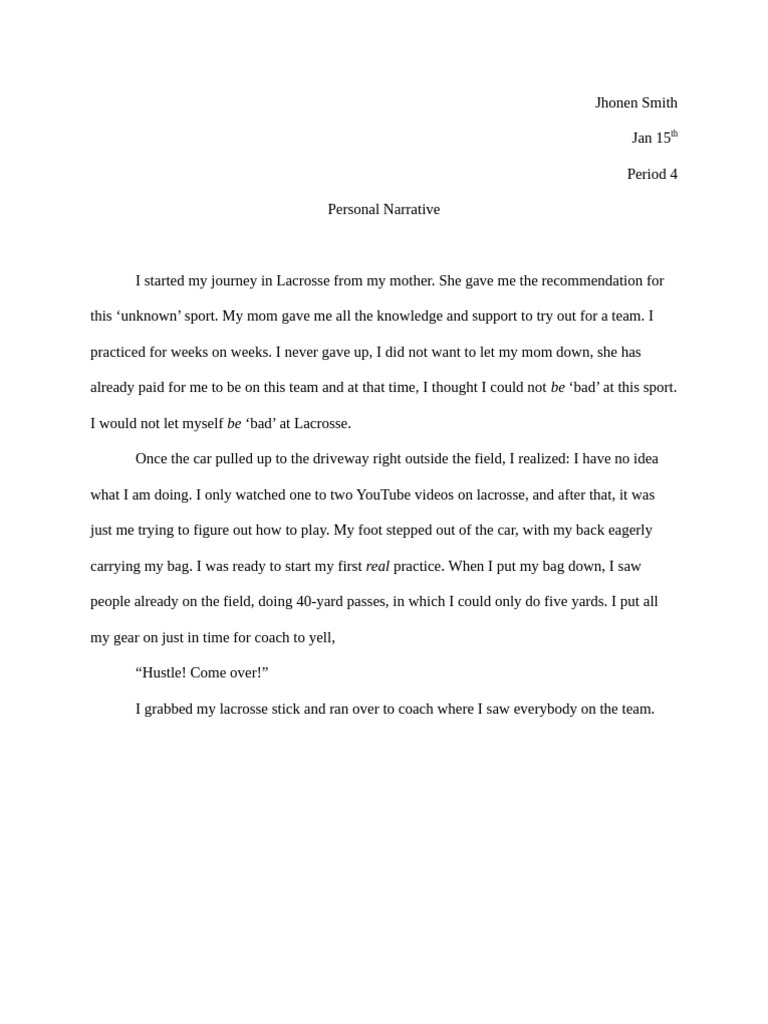 Personal Narrative | PDF