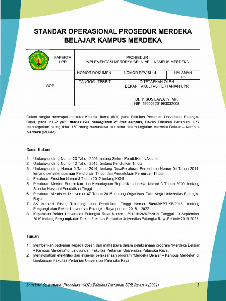 SOP Merdeka Belajar Faperta UPR 2021 | PDF