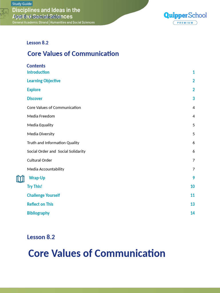 DIA 12 Q1 0802 SG Lesson 8.2 Core Values of Communicati | PDF | Freedom ...