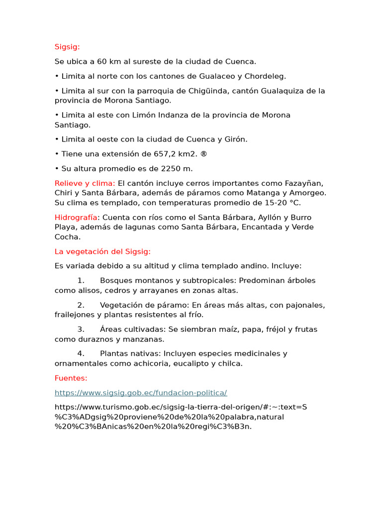 Sigsig: Geografía y Biodiversidad | PDF