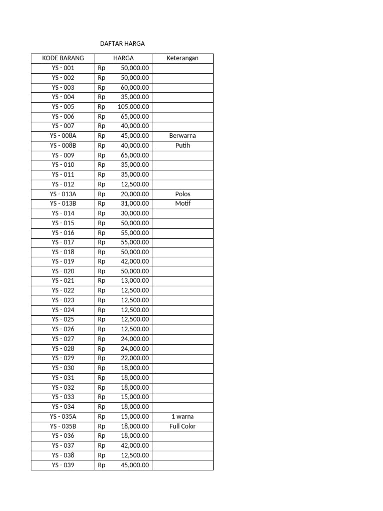 List Harga | PDF