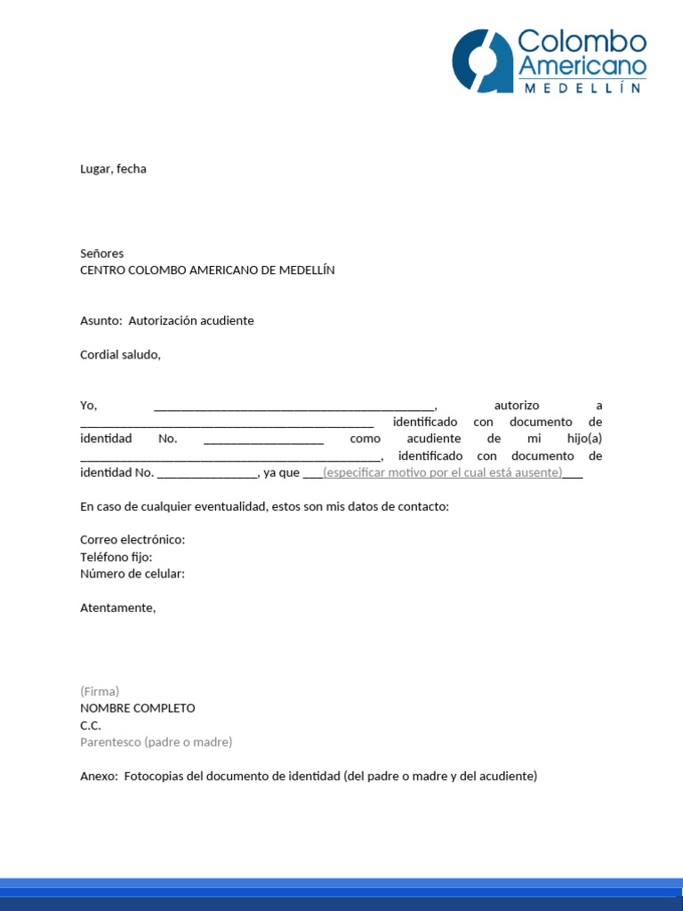 Carta Autorizacion Acudiente | PDF