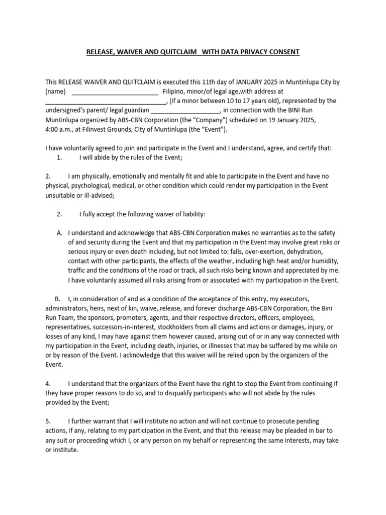BINI Run 2025 Waiver and Consent Form | PDF | Consent | Privacy