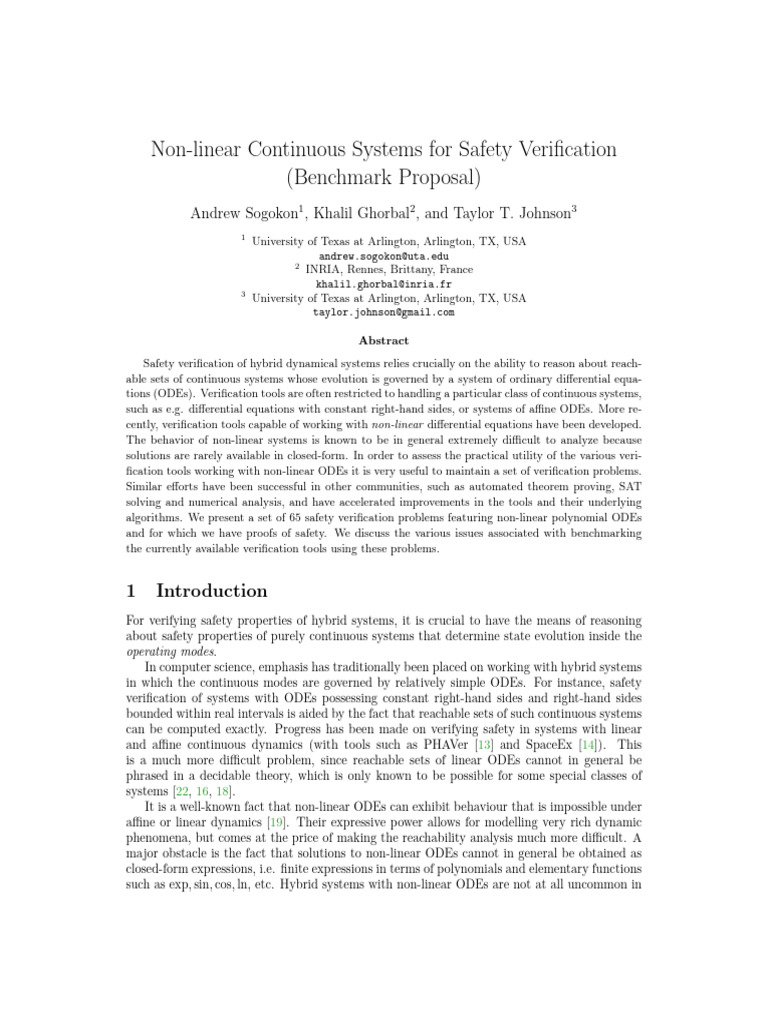 Non-linear Continuous Systems for Safety Verification | PDF | Ordinary Differential Equation ...