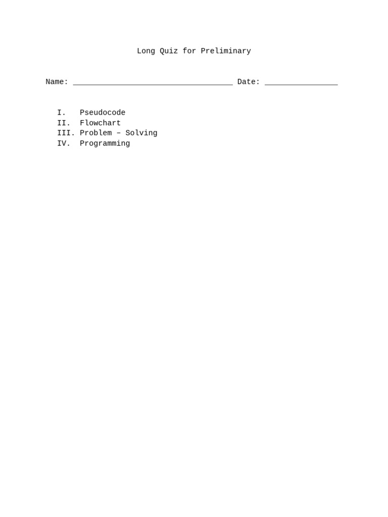 Long Quiz on Programming Concepts | PDF