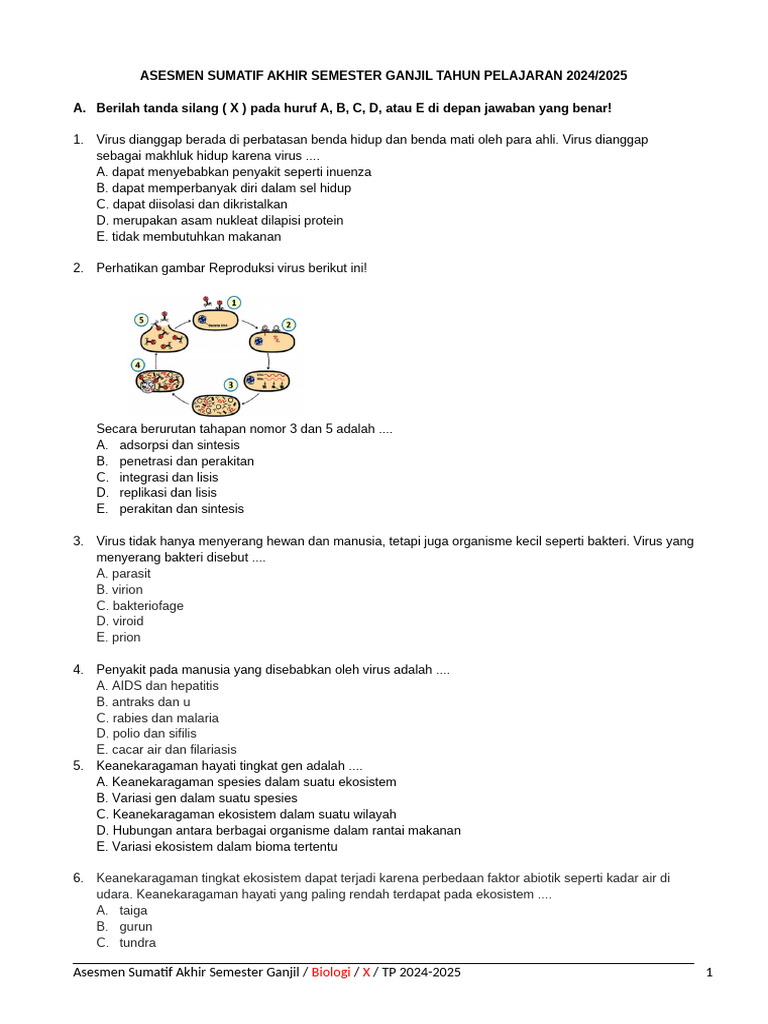Soal Asesmen Sumatif Semester Ganjil 2024-2025 - BU MUNA | PDF