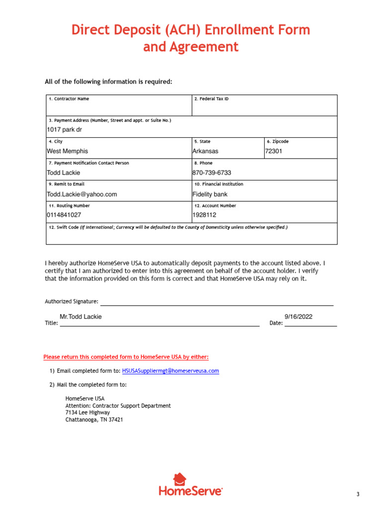 Ach-Direct Deposit Sign Up Form | PDF
