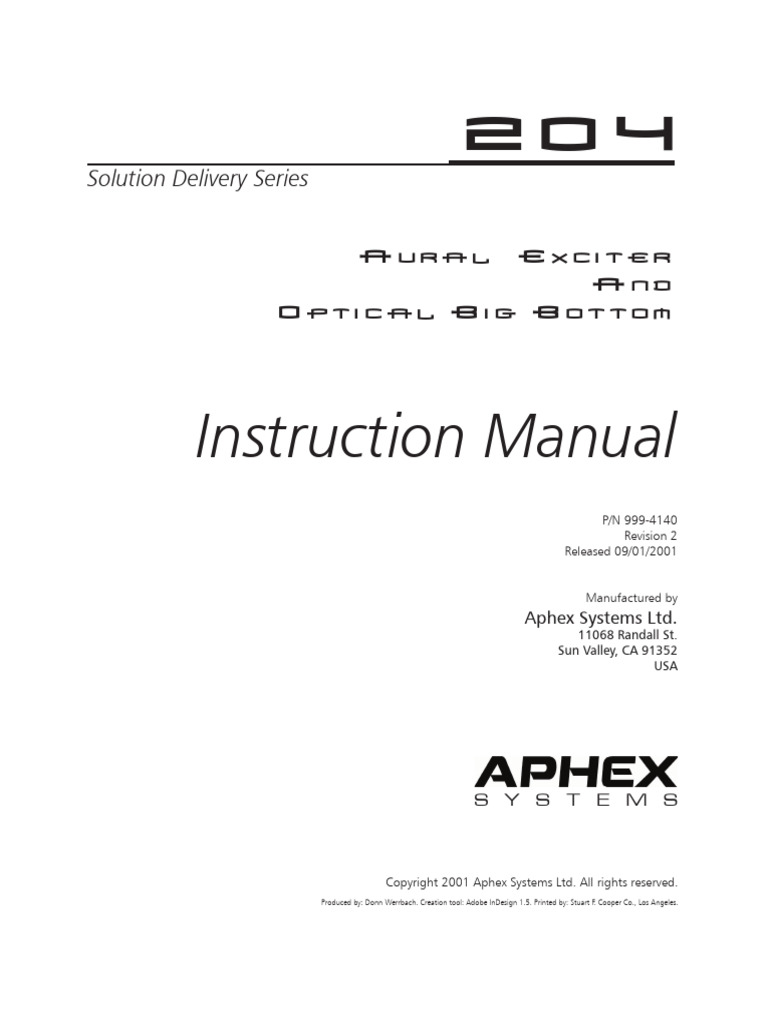 Aphex 204 Aural Exciter Manual | PDF | Electrical Connector | Distortion