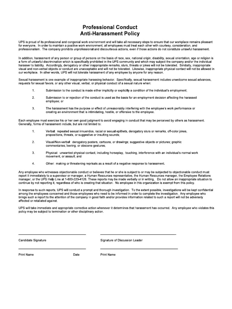 Professional Conduct and Anti-Harrassment Policy | PDF