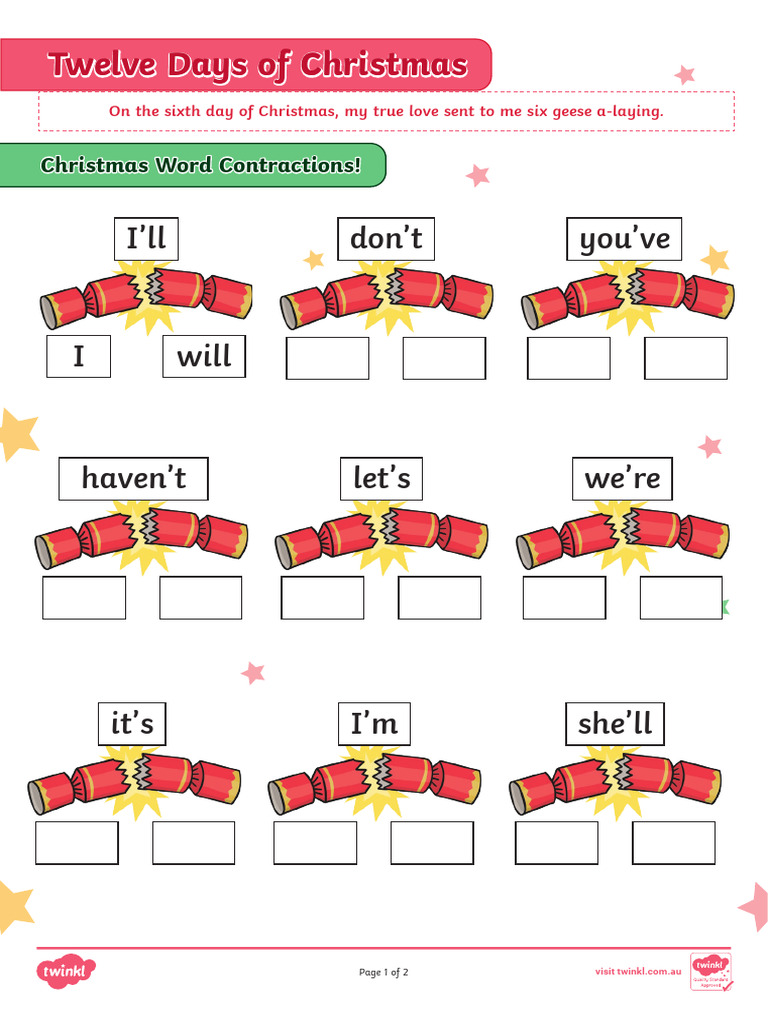 Christmas Word Contractions Guide | PDF