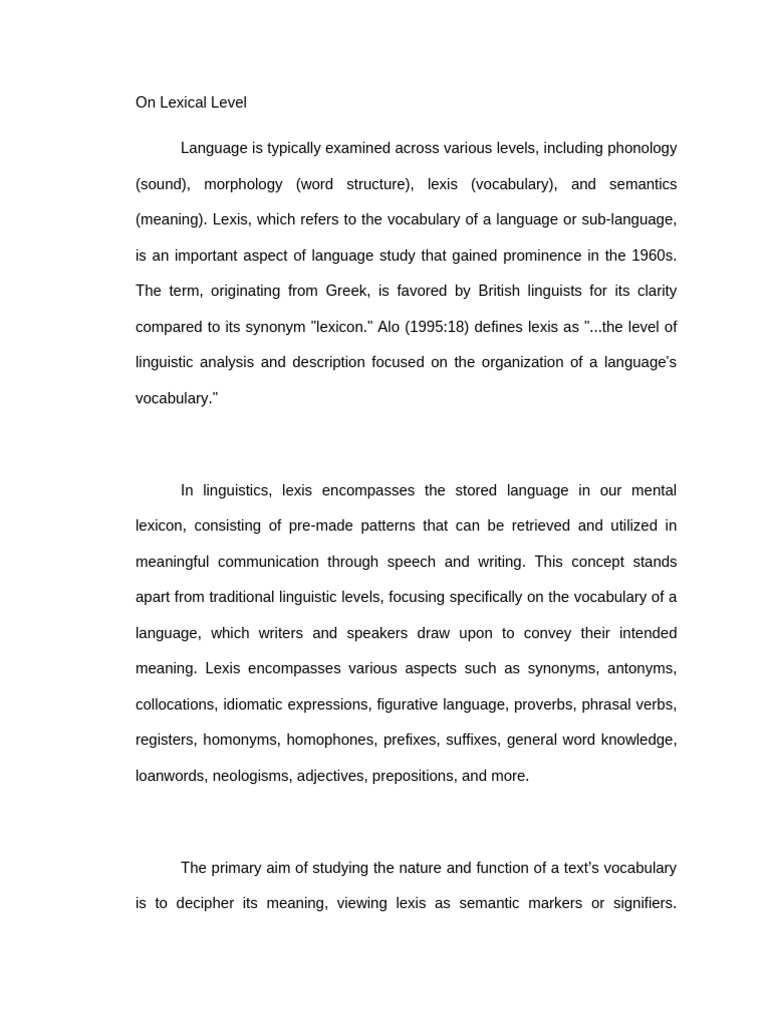 RRL for Lexical Levels | PDF | Linguistics | Semantics