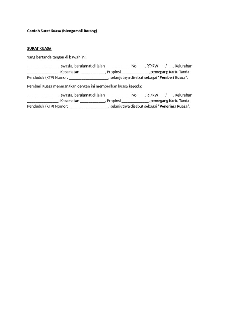 Contoh Kuasa Ambil BRG | PDF