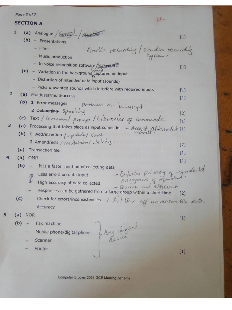 7010 Gce 2021 Computer Studies Marking Key | PDF