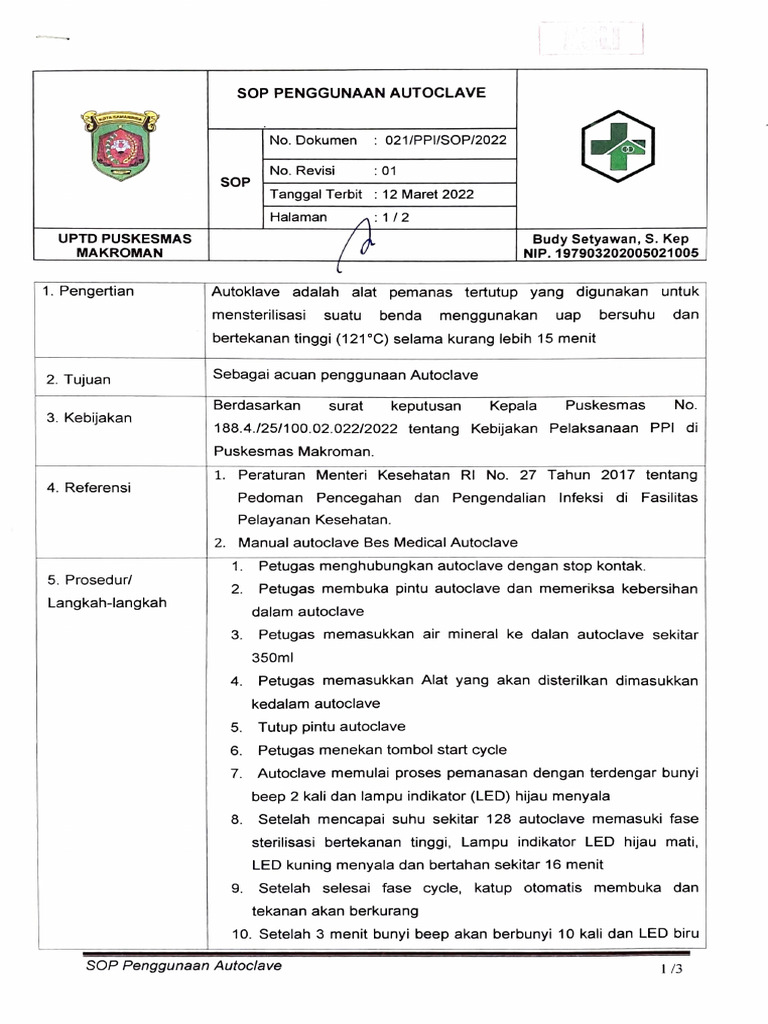 21 Sop Penggunaan Autoclave | PDF