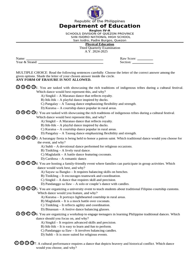 Pe Exam G12-3q-2ndsem Final | PDF | Physical Fitness | Strength Training