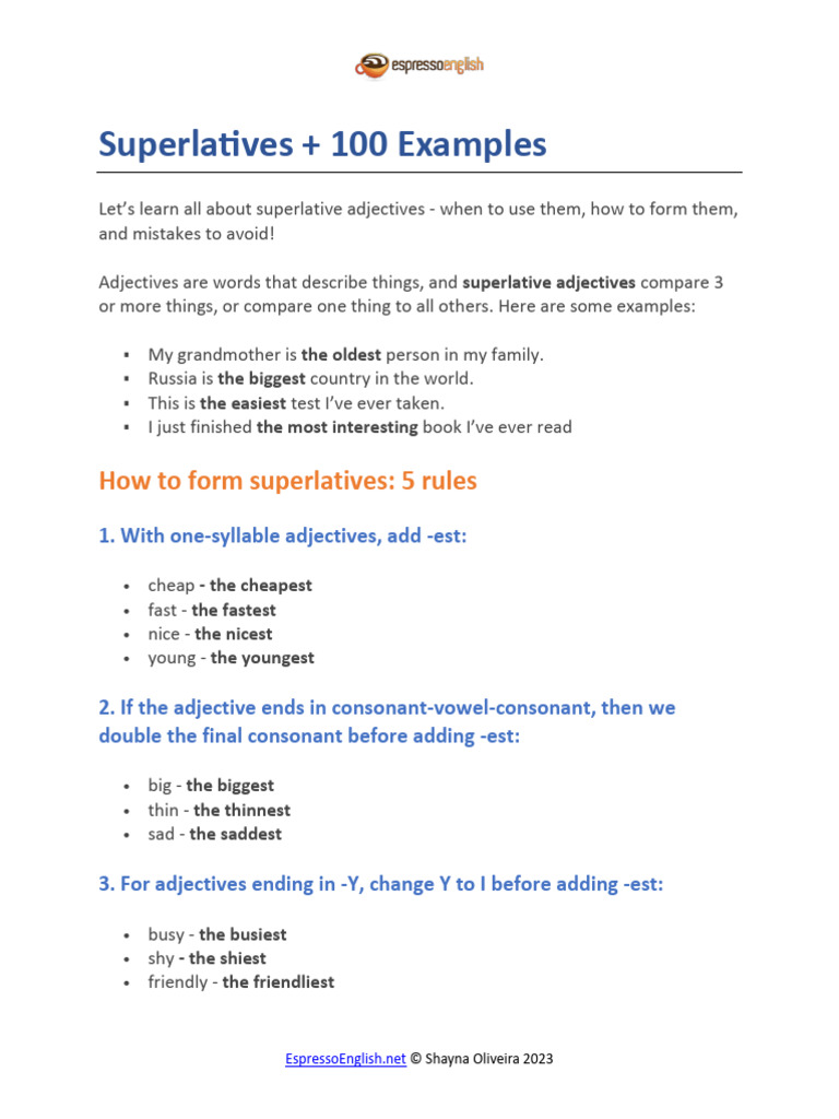 Free PDF Superlatives 100 Examples | PDF