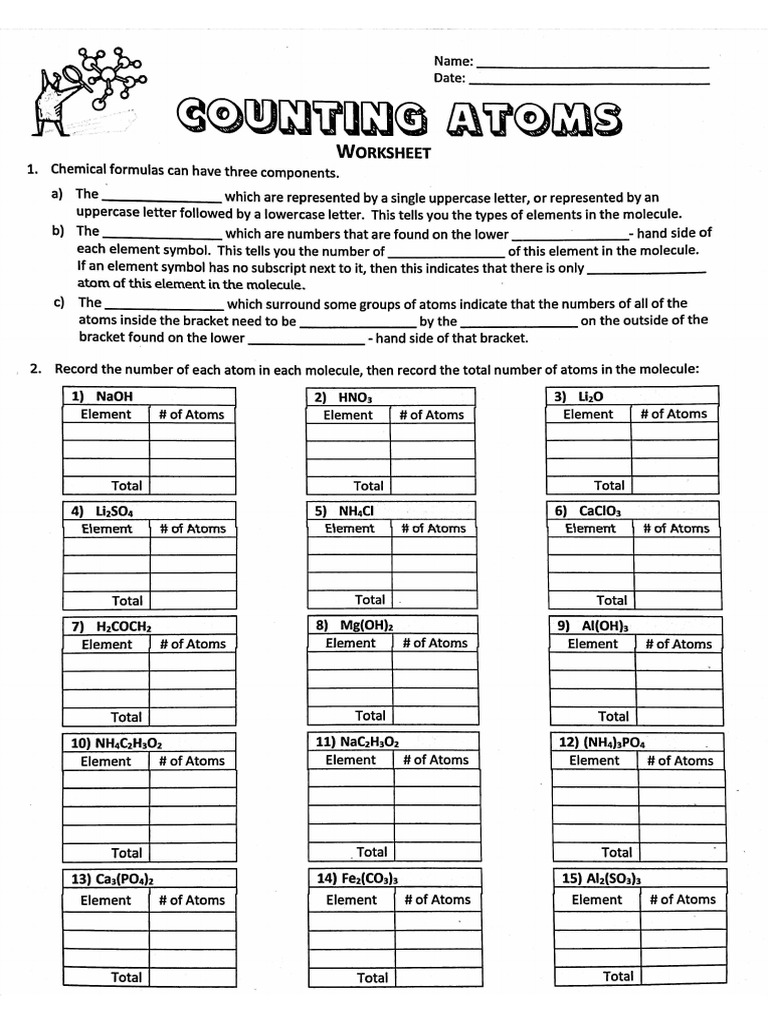 Counting Atoms Worksheet | PDF