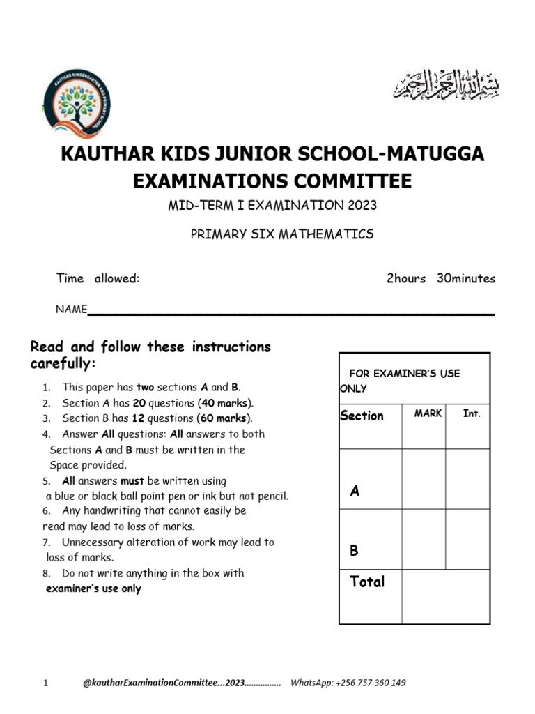 Primary Six Mathematics Exam 2023 | PDF | Mathematics | Mathematical ...