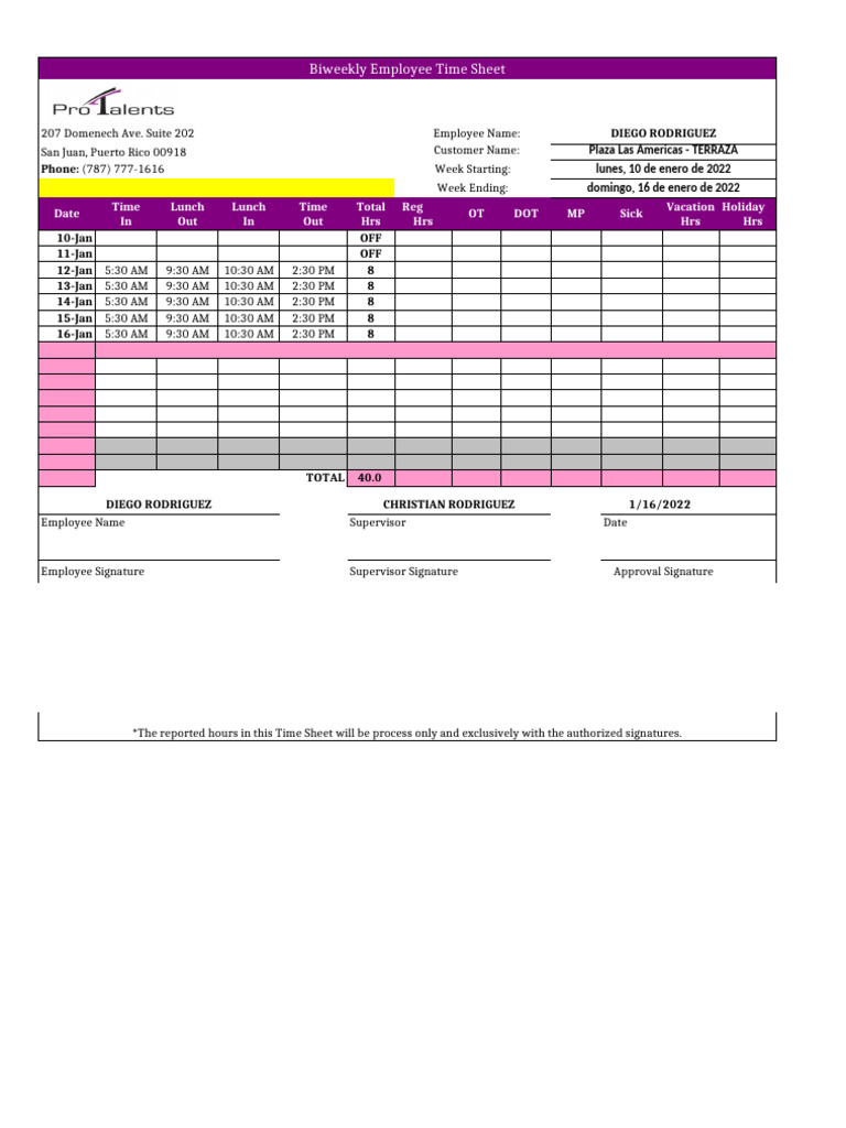 Time Card Pro Talents REV | PDF