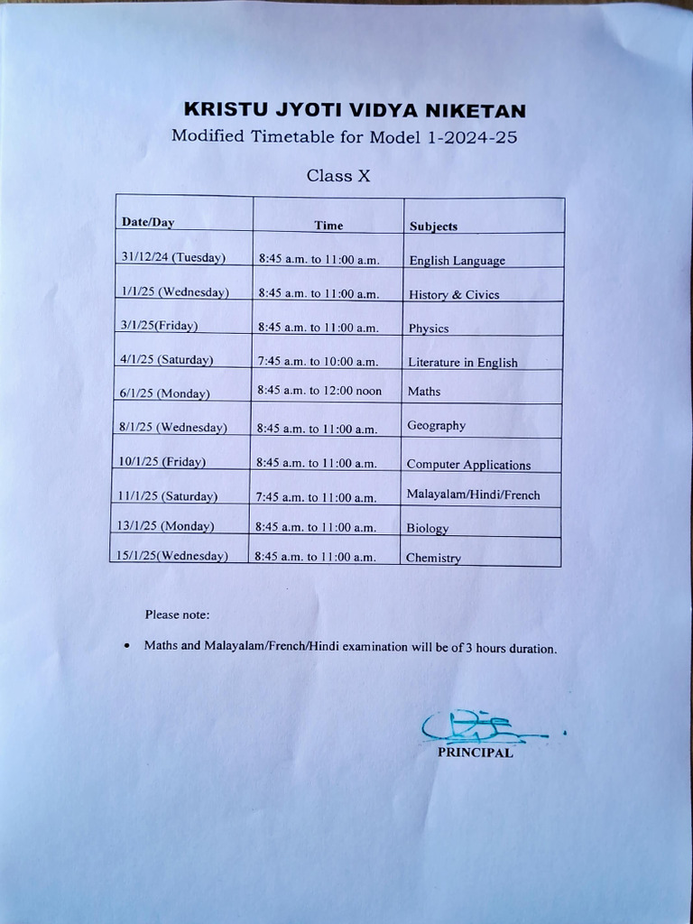 Class 10-Modified Timetable for Model 1 | PDF