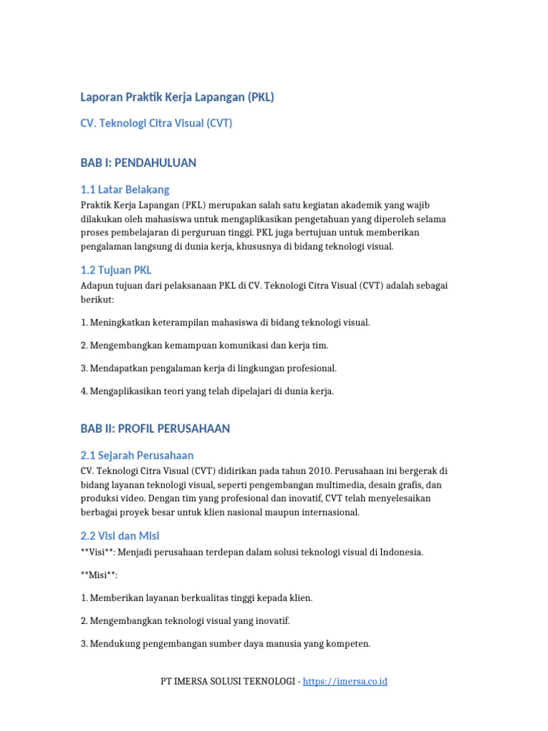 Contoh Laporan PKL CVT | PDF