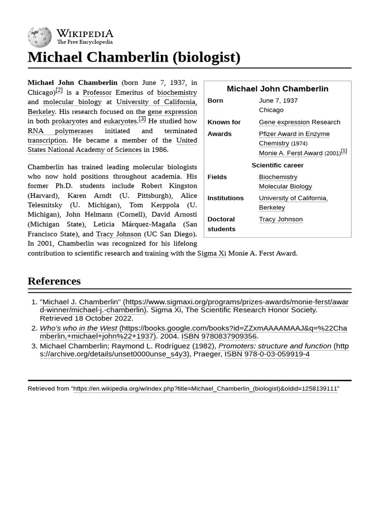 Michael Chamberlin (Biologist) | PDF