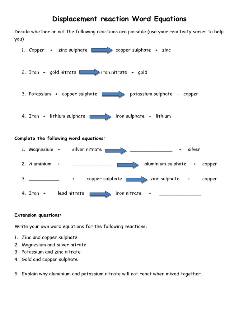 Displacement Reaction Practice | PDF | Sulfate | Silver