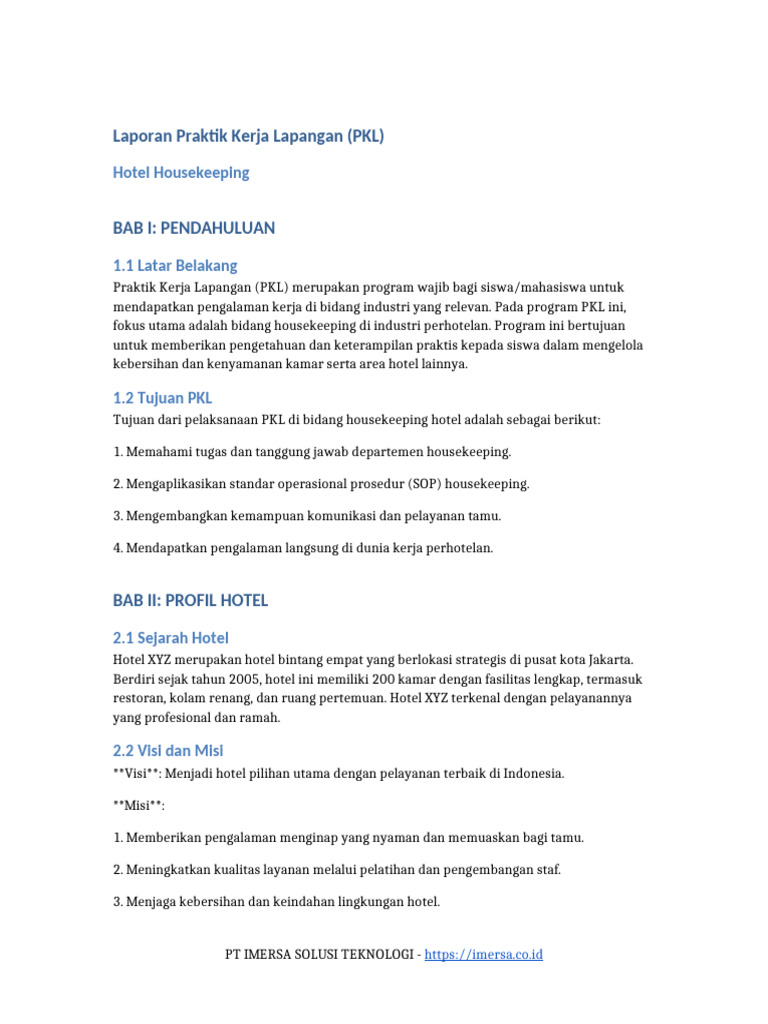 Laporan PKL Housekeeping Hotel | PDF