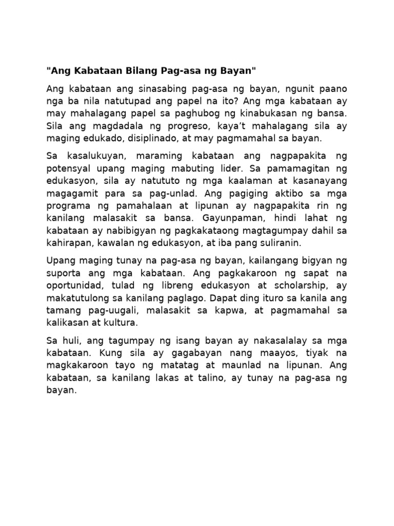 Ang Kabataan Bilang Pag-asa ng Bayan | PDF