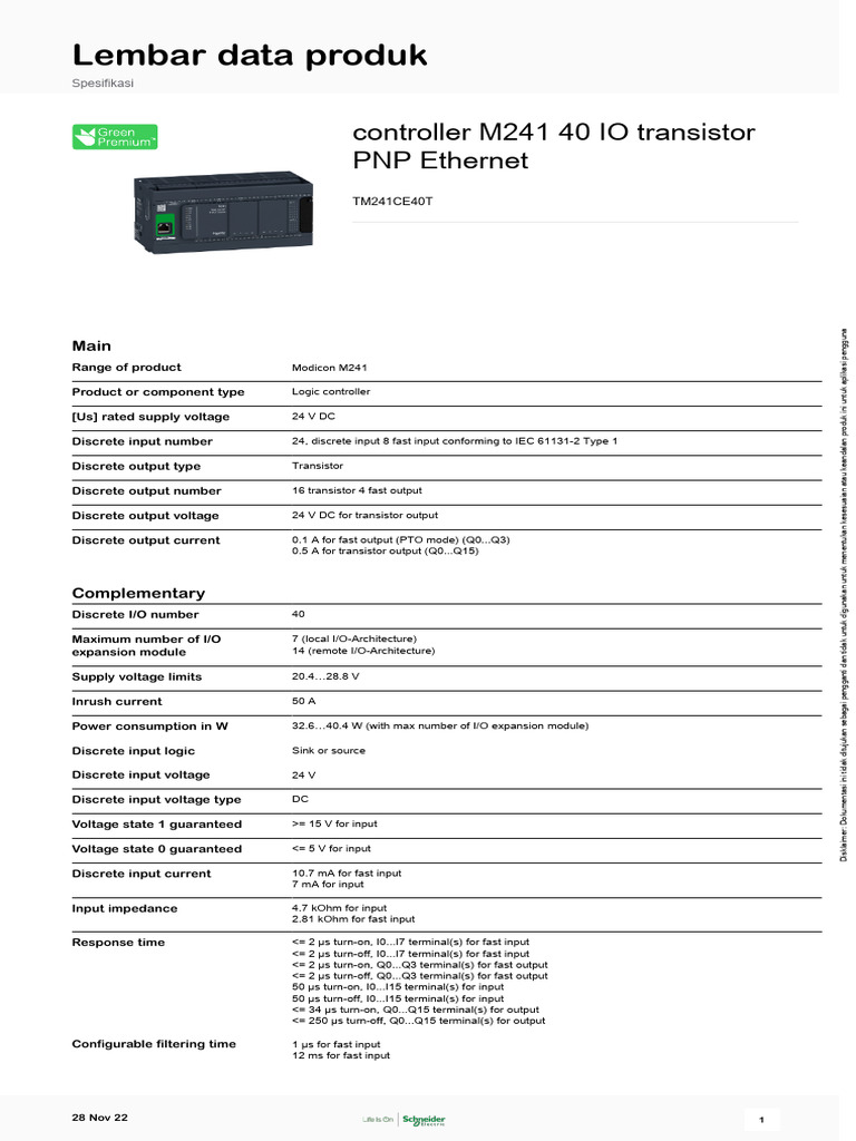 Logic Controller - Modicon M241 - TM241CE40T | PDF | Bipolar Junction ...