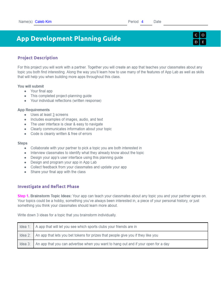 App Development Planning Guide | PDF | Snapchat | Brainstorming