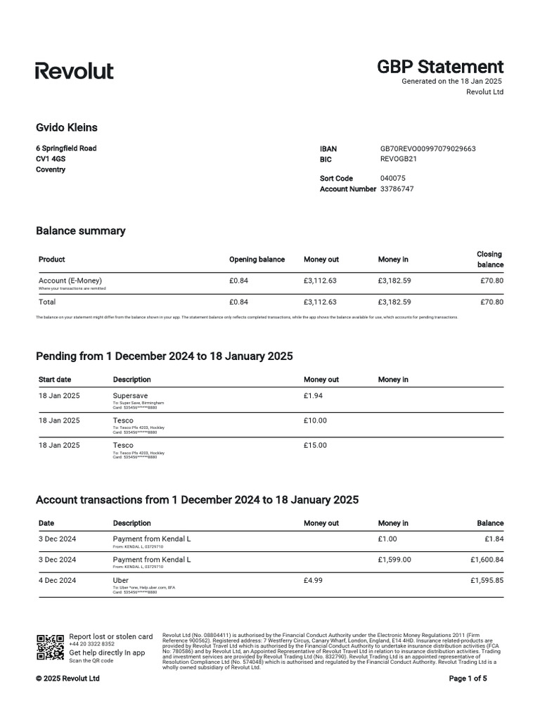 Revolut GBP Account Summary | PDF | Banking | Banking Technology