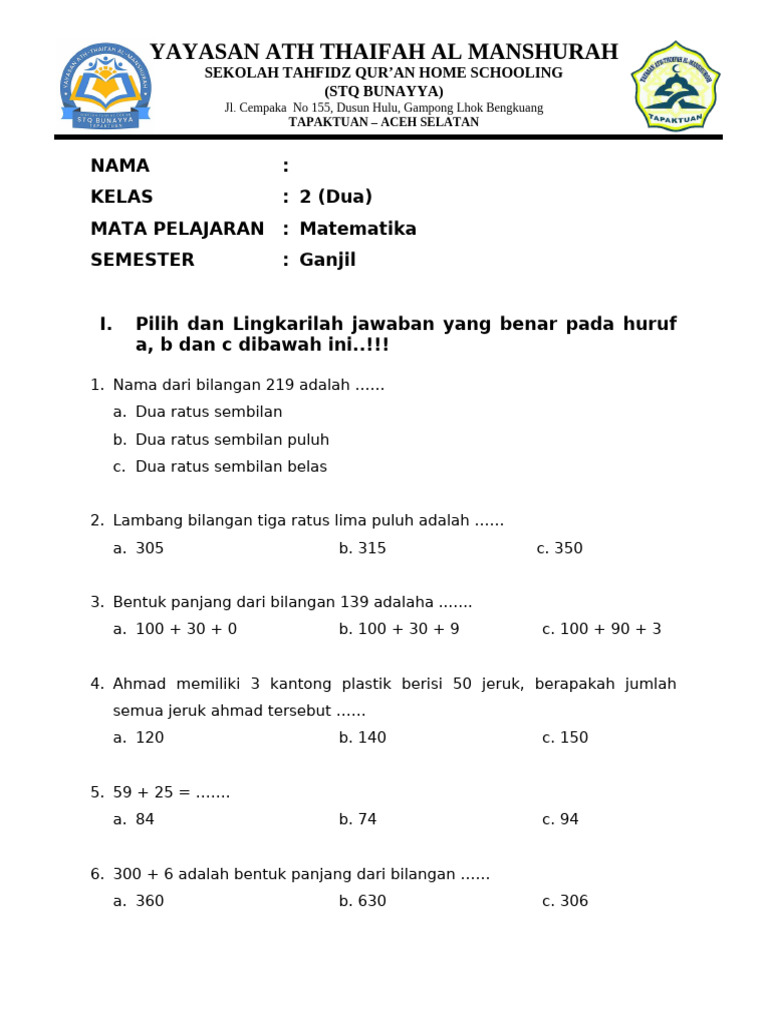 Soal Pel Matematika | PDF