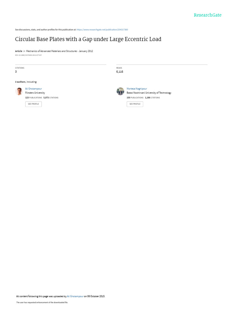 Circular Base Plateswitha Gapunder Large Eccentric Load | PDF | Stress ...