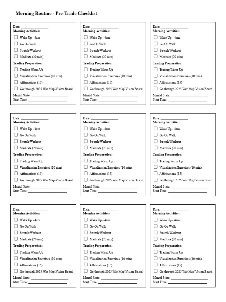 Morning Routine - Pre Trade Check-List | PDF | Physical Fitness ...