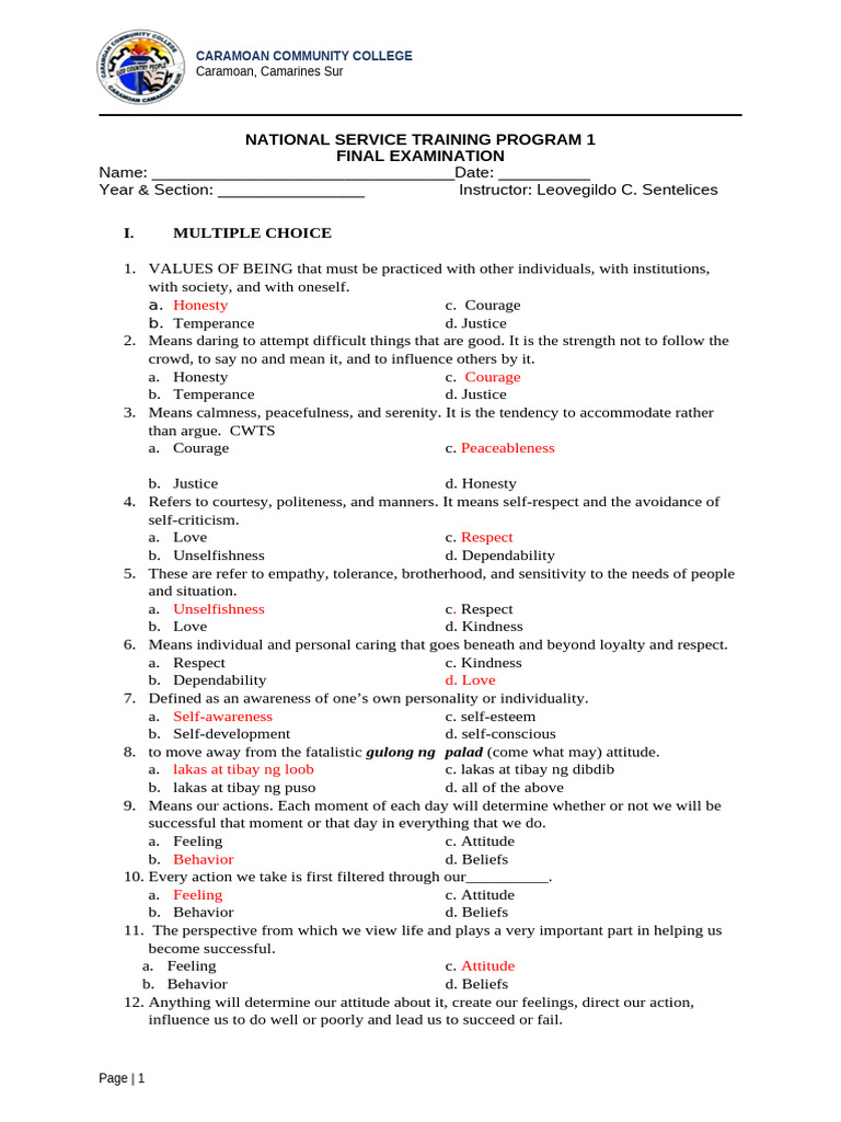 National Service Training Program 1 | PDF | Attitude (Psychology ...