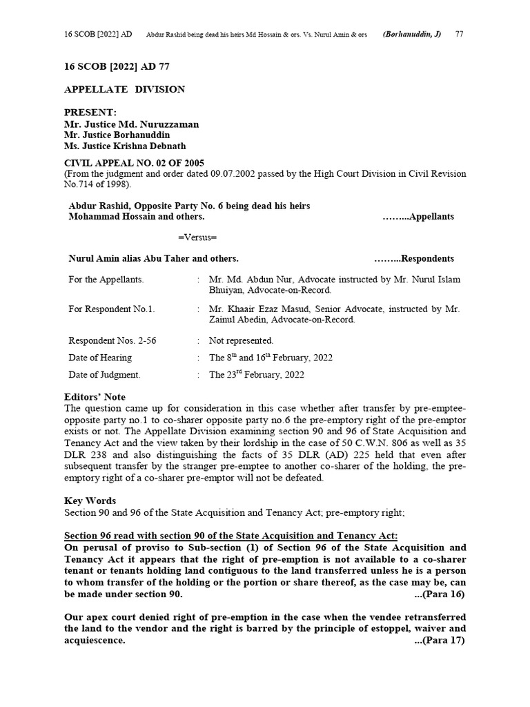 AD 5.1.C.A. No. 02 of 2005 - Dismissed-Pre-Emption Matter - .Order Dated 23.02.2022 | PDF ...