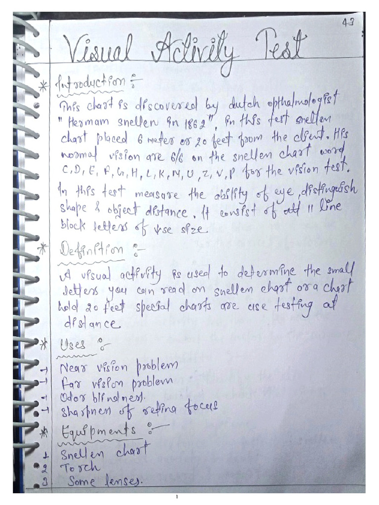 Procedure On Visual Acuity Test | PDF