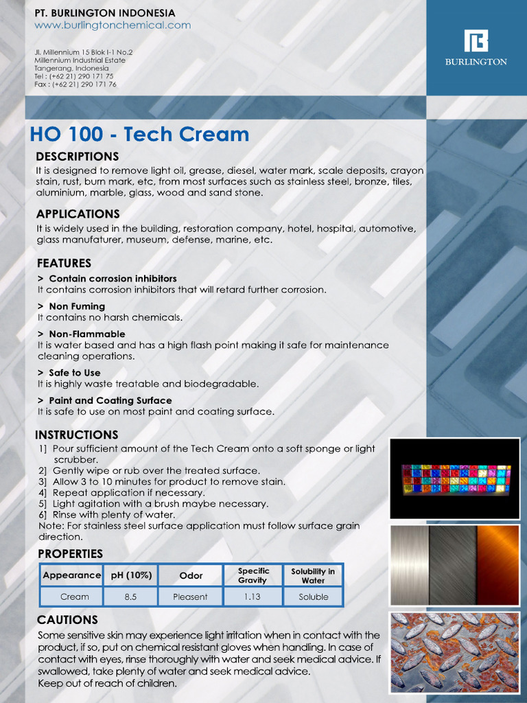 HO 100 Tech Cream: Versatile Stain Remover | PDF