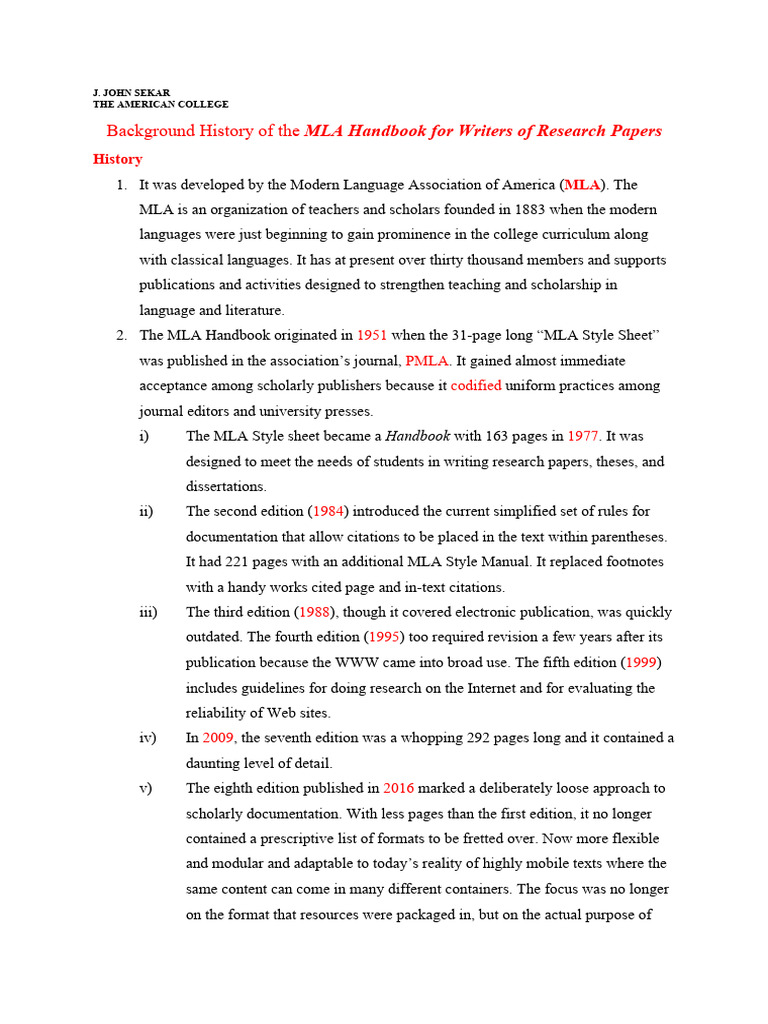 Evolution of the MLA Handbook | PDF | Citation | Note (Typography)