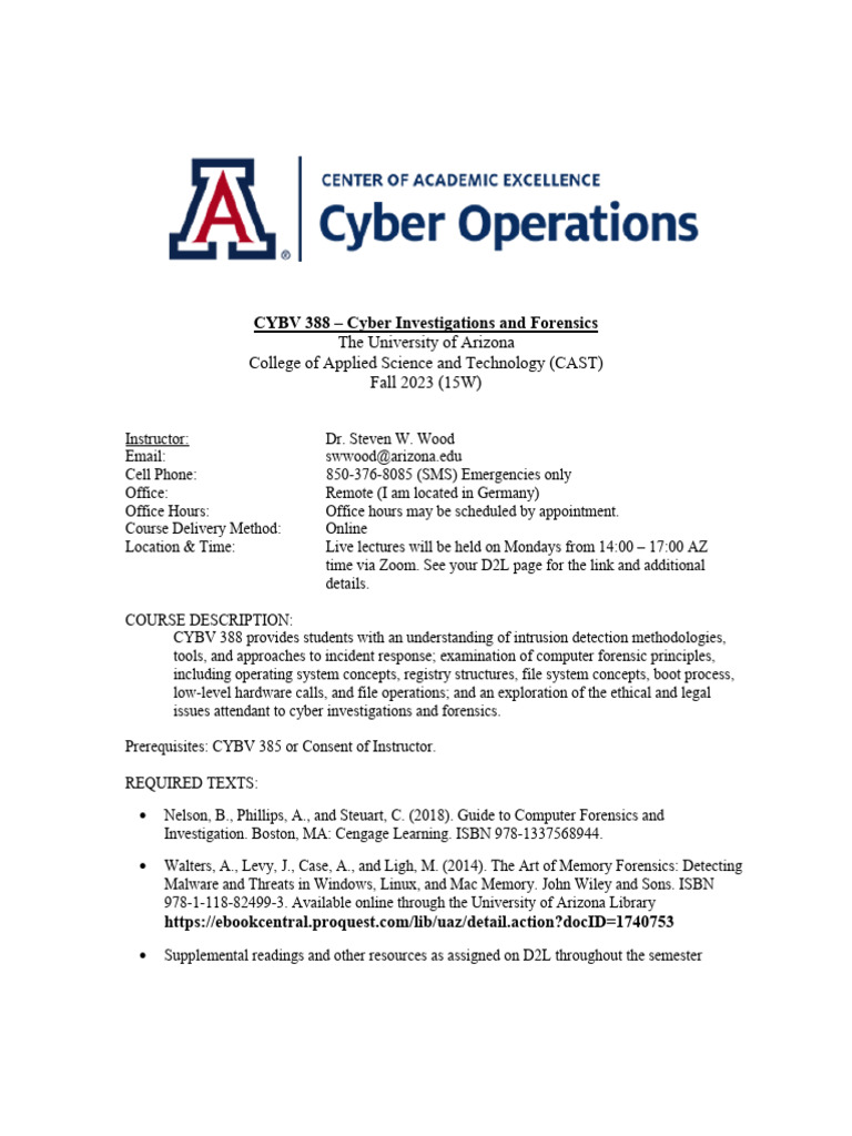 CYBV 388 Syllabus Fall 2023 15W | PDF | Computer Forensics | Computer File