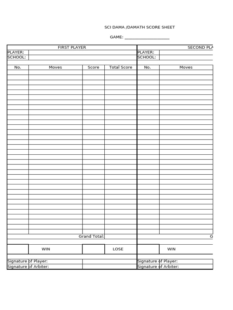 Score Sheet Sci Dama | PDF