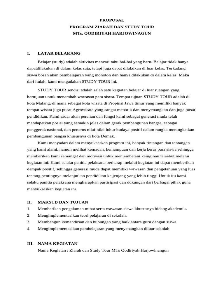 Proposal Dan LPJ Study Tour | PDF