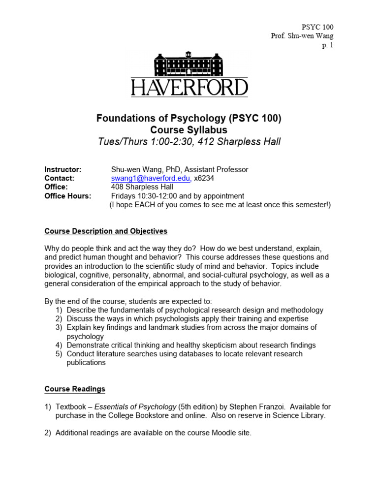 Wang-Psych-100-Fall-2015 | PDF | Psychology | Thought