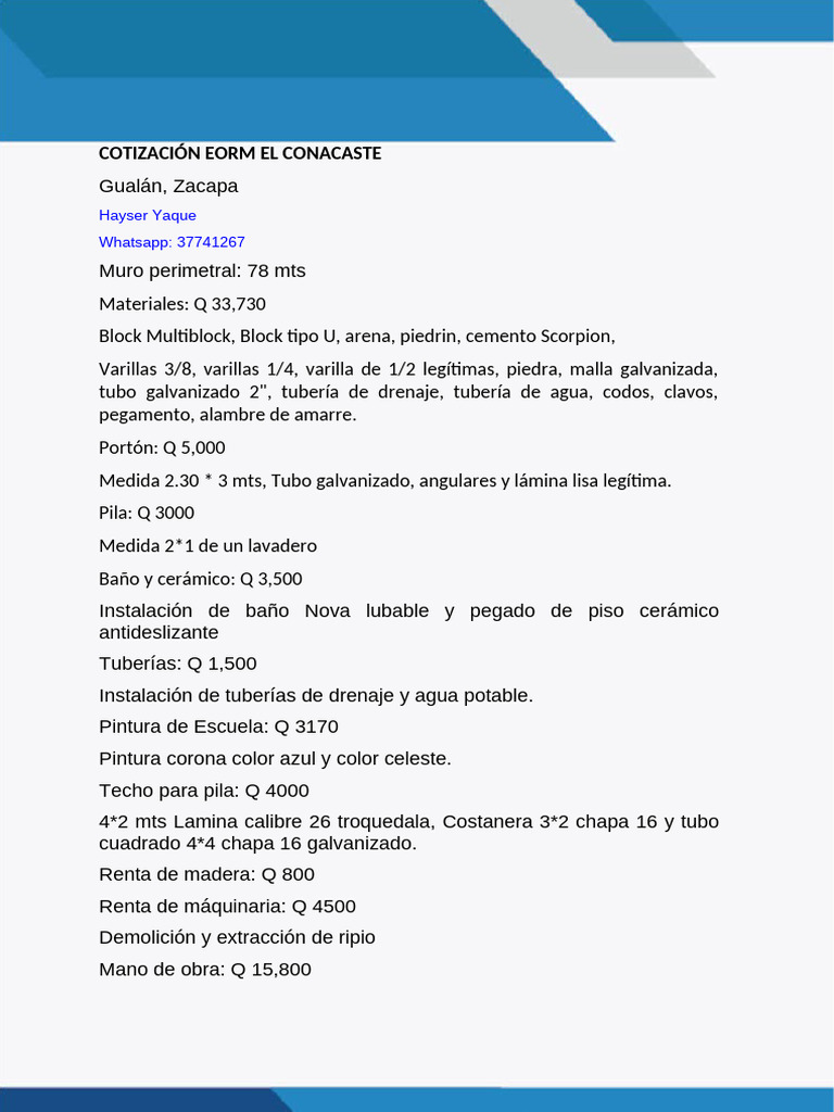 Cotización Conacaste | PDF