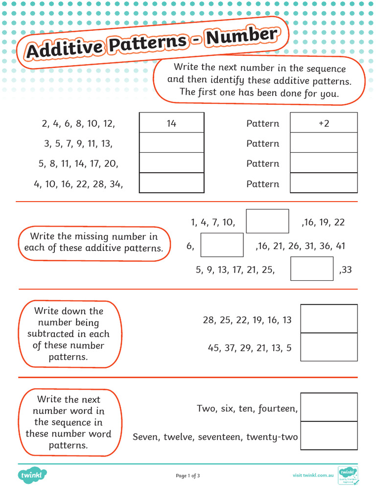 Au N 1711470652 Additive Pattern Worksheets - Ver - 1 | PDF